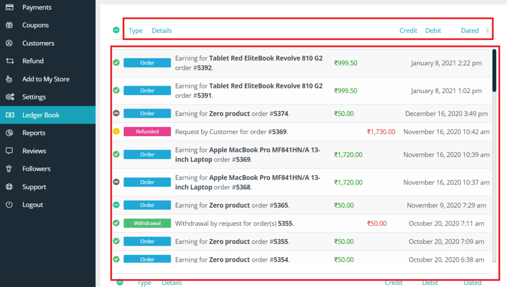 Vendor Ledger | Piniti